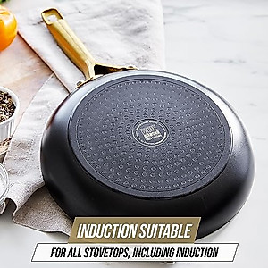 Blue Diamond Gold 10 Piece Cookware Set,Ceramic Nonstick, PFAS Free, PFOA Free, Induction Suitable, Dishwasher Safe, Gold Handle, Black