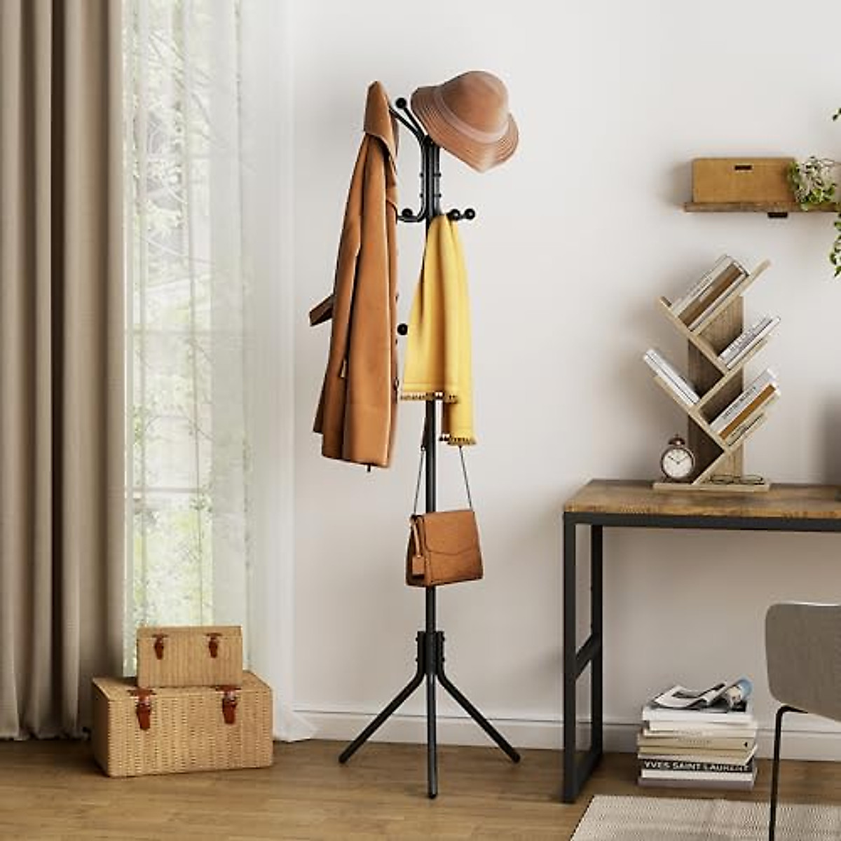 Hoctieon Coat Rack Freestanding, Heavy Duty Coat Hanger Stand with 12 Hooks, Entryway Hall Tree, Floor Standing Coat Rack, Coat Rack Stand, Clothes Rack, Coat Tree, Black