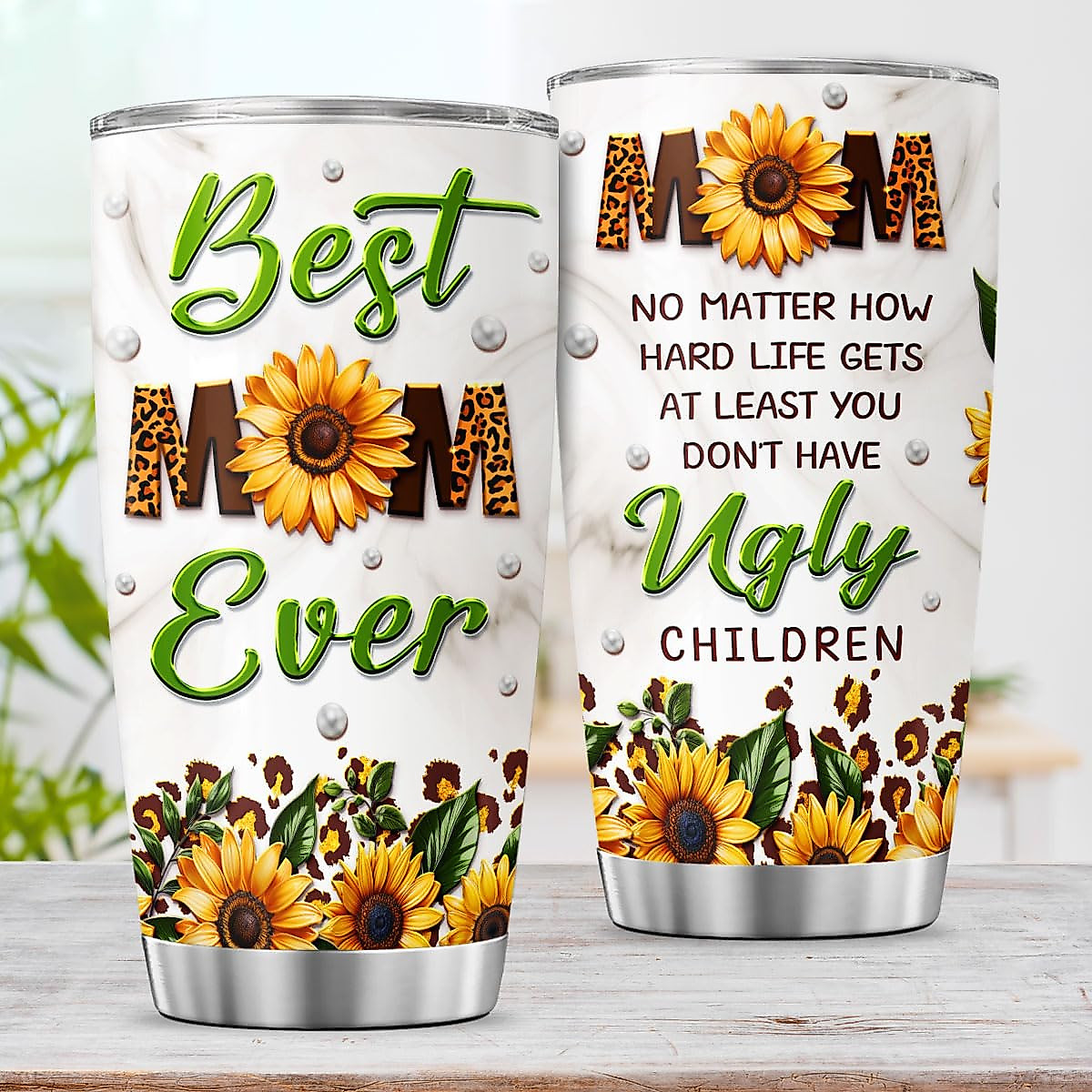 Mothers Sunflower Handle Tumblers Coffee For Funny Women Mother Mama Day Cups Insulated, Best Mom Ever, Tumbler 20 Oz With Lid And Straw, Best Mom Ever Gifts