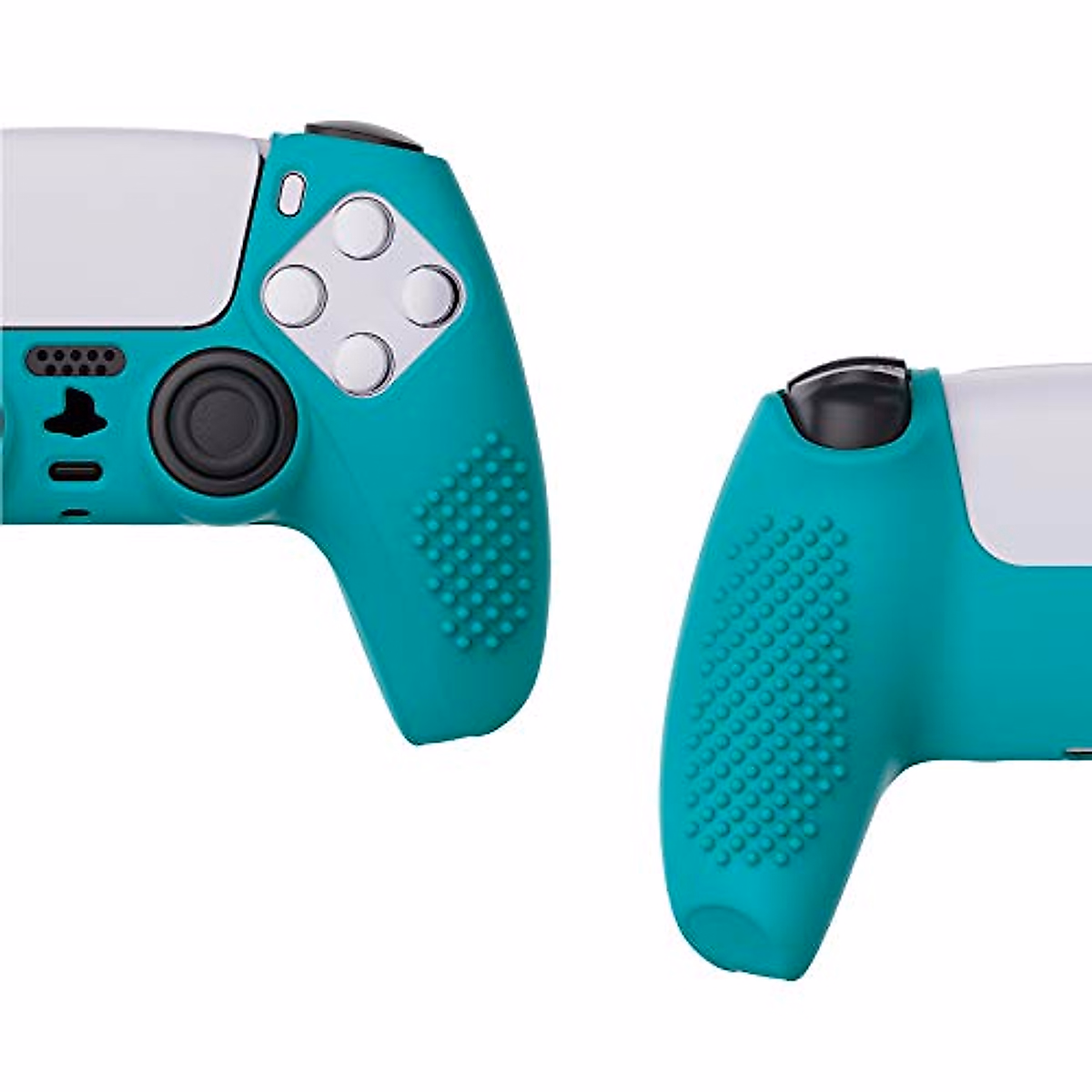 PlayVital Aqua Green 3D Studded Edition Anti-Slip Silicone Cover Skin for ps5 Controller, Soft Rubber Case for ps5 Wireless Controller with 6 White Thumb Grip Caps