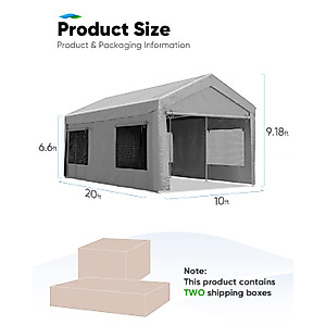 Quictent 13'X20' Heavy Duty Carport Car Canopy Galvanized Car Port Garage Outdoor Carport Canopy Boat Shelter with Reinforced Ground Bars-White