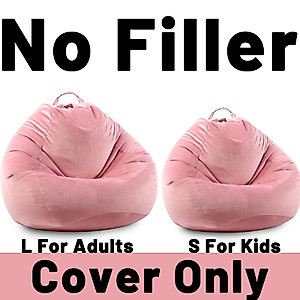 LPMOERA Stuffed Animal Storage Bean Bag Chair Cover (No Filler) Zipper Soft Fuzzy Fluffy Stuffable Bean Bag Cover for Organizing Children Plush Toys or Memory Rose Pink Large