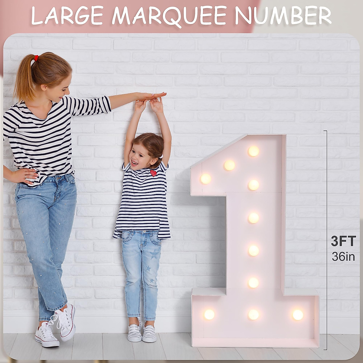 YOSWPP 3FT Large Marquee Light Up Letters Numbers Giant Mosaic Balloon Frame,Wedding Backdrop Decoration Anniversary Decoration Foam Board (1, 3FT)