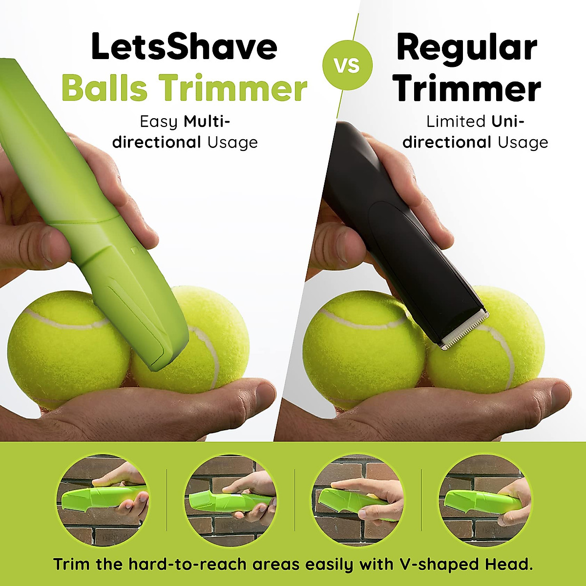 LetsShave Manscape Body Hair Trimmer for Men and Women, Ball Trimmer Men, Pubic Hair Trimmer, Waterproof No Nicks Shaver, Mens Body Groomer with V-Shaped Head, Anti Snagging Body Shaver