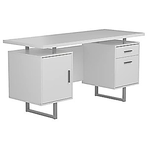 Coaster Furniture Lawtey Modern Contemporary 2 Drawer Home Office Writing Desk Storage File Cabinet Silver Metal Frame White High Gloss 803521