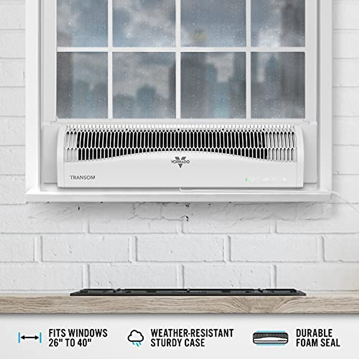 Vornado TRANSOM Window Fan with 4 Speeds, Remote Control, Reversible Exhaust Mode, Weather Resistant Case, Whole Room, Ice White