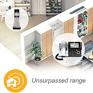 AT&T CL84307 Dect 6.0 Expandable Corded/Cordless Phone with Smart Call Blocker, Silver/Black with 3 Handsets