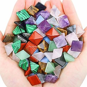 YATOJUZI 50PCS Pyramid Crystals Stones Set Bulks Wholesale Mixed-Color Thumb Pocket Carved Polished Reiki Chakra Crystal Gemstones for DIY Handmade Decor Divination Collection Gift for Men Women