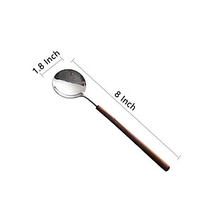 Ouliget Retro Wooden Handle Spoon,Stainless Steel Serving Tablespoons,Wooden DinnerSpoon,Silver Silverware With Brown Handle,4 Pcs.