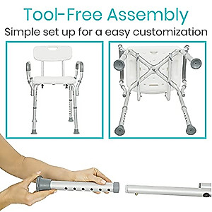 Vive Shower Chair with Arms & Back - Small, Narrow, Medical, Universal Bath Tub Transfer Bench - Safe Adjustable Handicap Stool for Inside Bathtub, Bathroom - Rotating Safety Sliding