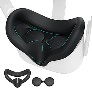 KIWI design Upgraded Face Cushion Cover Pad Compatible with Quest 2 Accessories, with Lens Protector, Full-Wrapped Non-Slip Silicone Face Cover Replacement, Prevent Sensor-Blocking Design