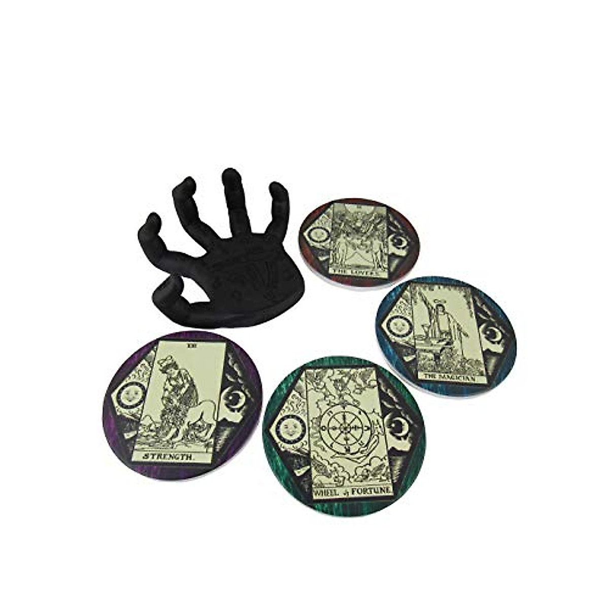 World of Wonders Drink to Good Fortune Decorative Gothic Palm Holder with Tarot Card Drink Coasters (5 Piece Set) | Coffee Table and Witch Decor for Your Home - 5"
