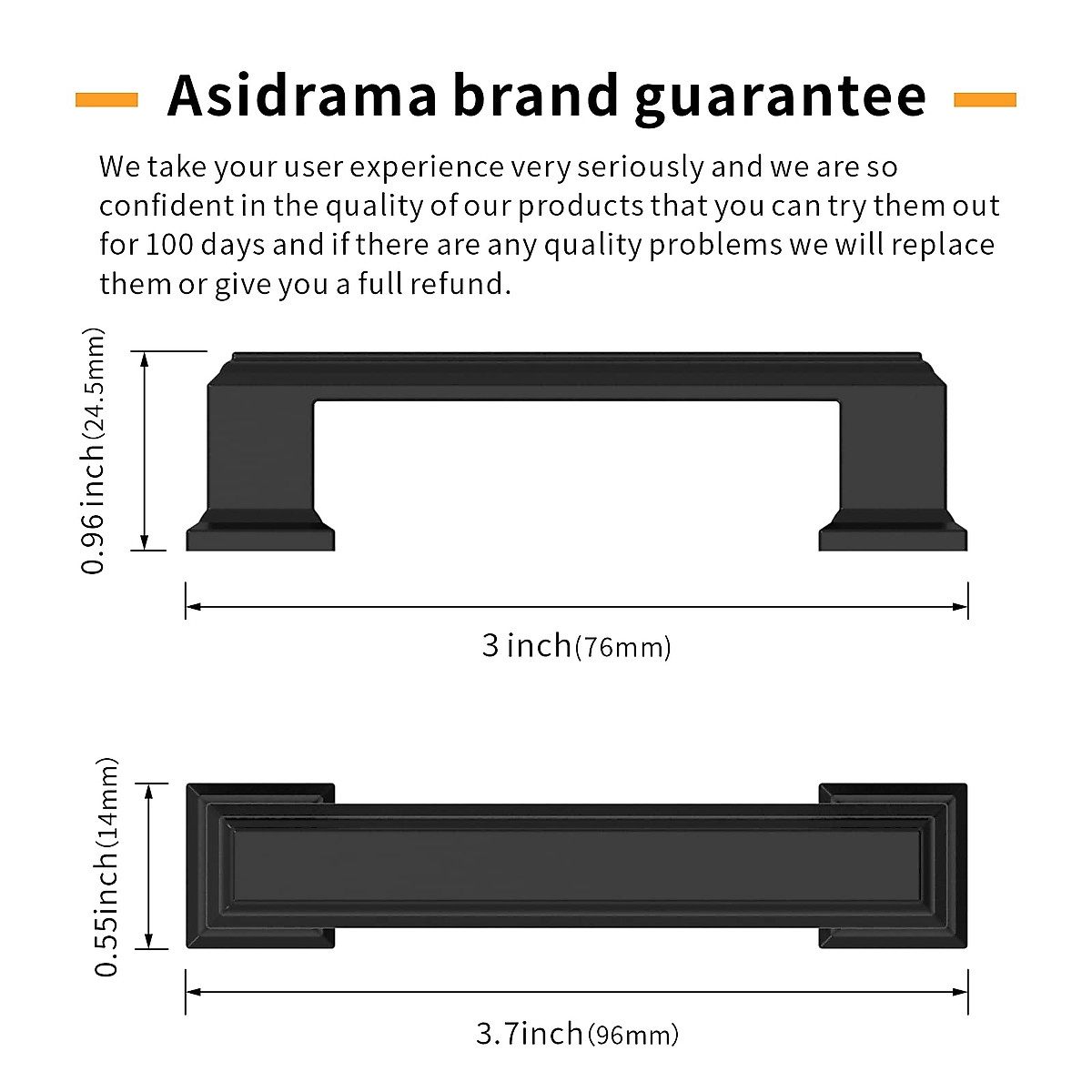 Asidrama 10 Pack 3 Inch(76mm) Matte Black Kitchen Cabinet Handles Cabinet Pulls Kitchen Cabinet Hardware for Cupboard Drawer Pulls