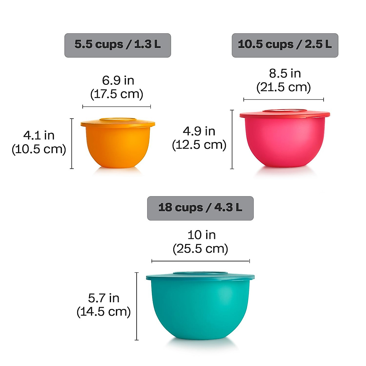Tupperware Impressions Classic 3 Bowl Food Storage Set in Multi Colors, Dishwasher Safe and BPA Free (3 Containers, 3 Lids)