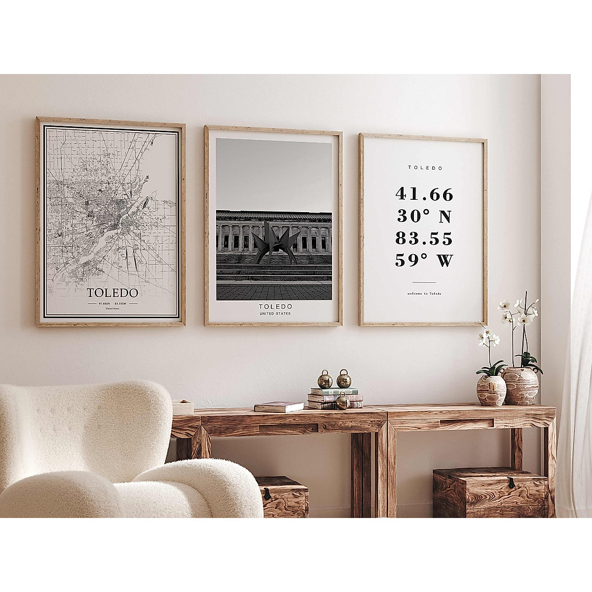 Dear Mapper Toledo United States View Abstract Road Modern Map Art Minimalist Painting Black and White Canvas Line Art Print Poster Art Line Paintings (Set of 3 Unframed) (12x16inch)