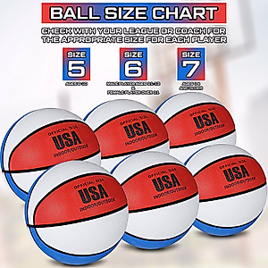 Junkin 6 Pcs Rubber Basketballs Bulk with Pump Official Indoor Outdoor Basketball Balls Weighted Training Basketball for Game Practice Kids Youth Teens Adults Back to School(Size 7)