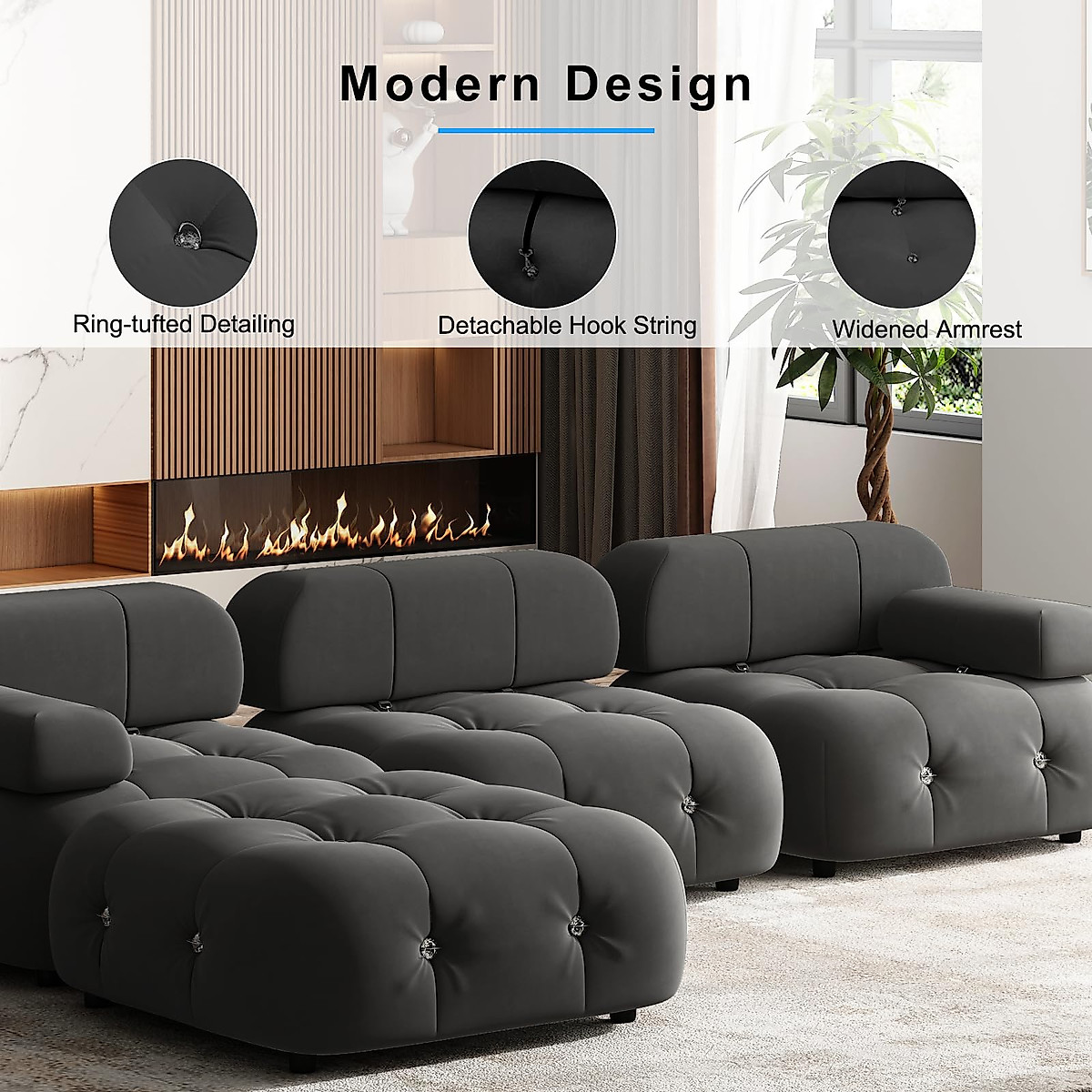 PUREMIND Bubble Couch 103 Inches,Funky Velvet Bubble Sofa Convertible Modular Sectional Couch, Modern L Shaped 3 Seater Bubble Sofa,DIY Cool Cloud Couches for Living Room Bedroom Apartment (Dark Grey)
