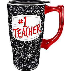 Spoontiques - Ceramic Travel Mugs - # 1 Teacher Cup - Hot or Cold Beverages - Gift for Coffee Lovers