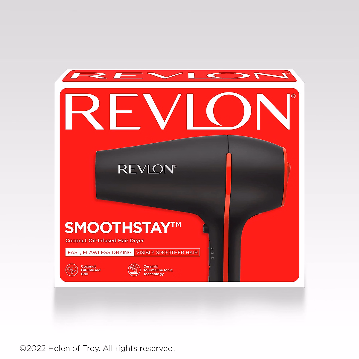 REVLON SmoothStay Coconut Oil Infused Hair Dryer with Diffuser | 1875W Blow Dryer Improves Shine for Smoother Styles and Tames Frizz for Silky Finish (Black)