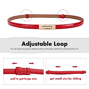 Earnda Women Skinny Waist Belt with Gold Buckle Adjustable Patent Leather Thin Belt for Dress Jeans Coat Rose