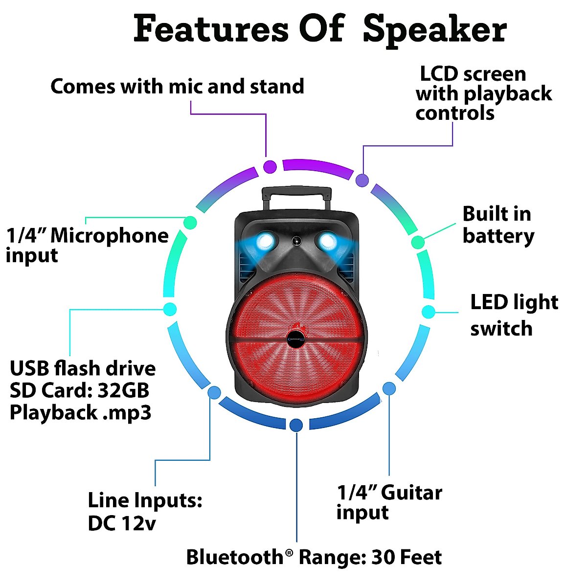 1600 Watts Bluetooth Speaker with Tripod, Wired Microphone & Remote Control | Rechargeable 15" Two Way Bluetooth DJ Light Speaker Package with USB SD Card inputs by Technical Pro