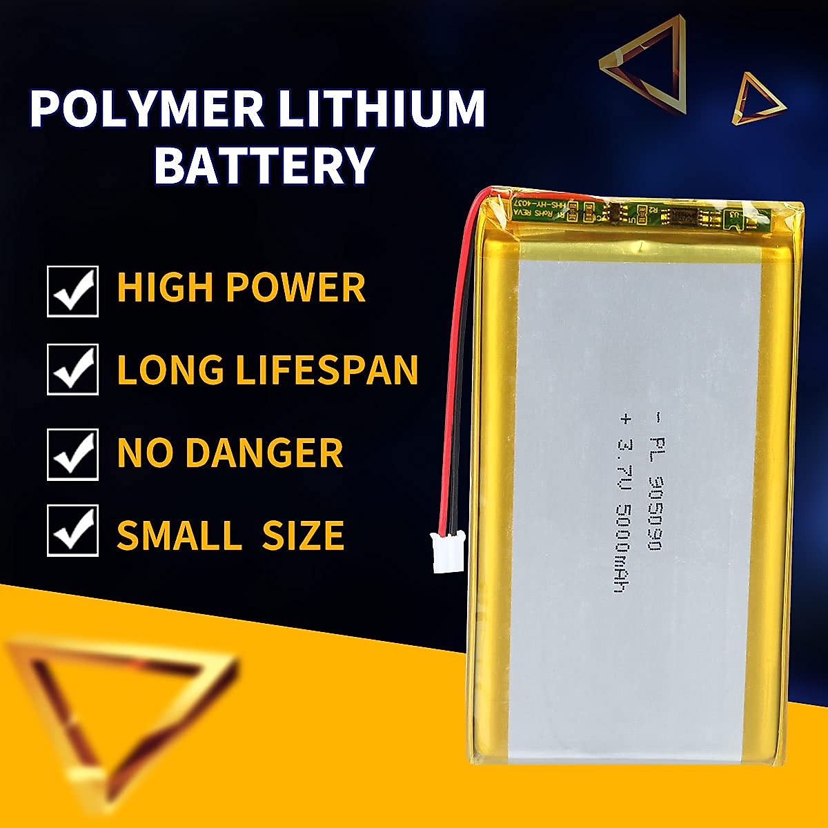 AKZYTUE 3.7V 5000mAh 905090 Lipo battery Rechargeable Lithium Polymer ion Battery Pack with JST Connector