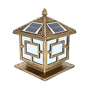 MODEBHD Outdoor Solar LED Pillar Light, Waterproof IP65 Villa Garden Park Post Lamp, On/Off, Patio Garden Post Lantern, Die-cast Aluminum Lamp Holder Traditional Landscape Lighting