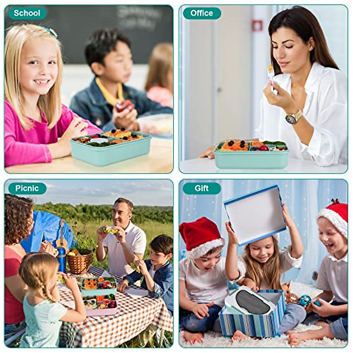 MaMix Bento Lunch Boxes for Adults Kids, Bento Box Adult Lunch Box, 5 Compartment Lunch Box Containers for Adults, Meal Prep Containers Accessories Reusable & Leakproof (Green)