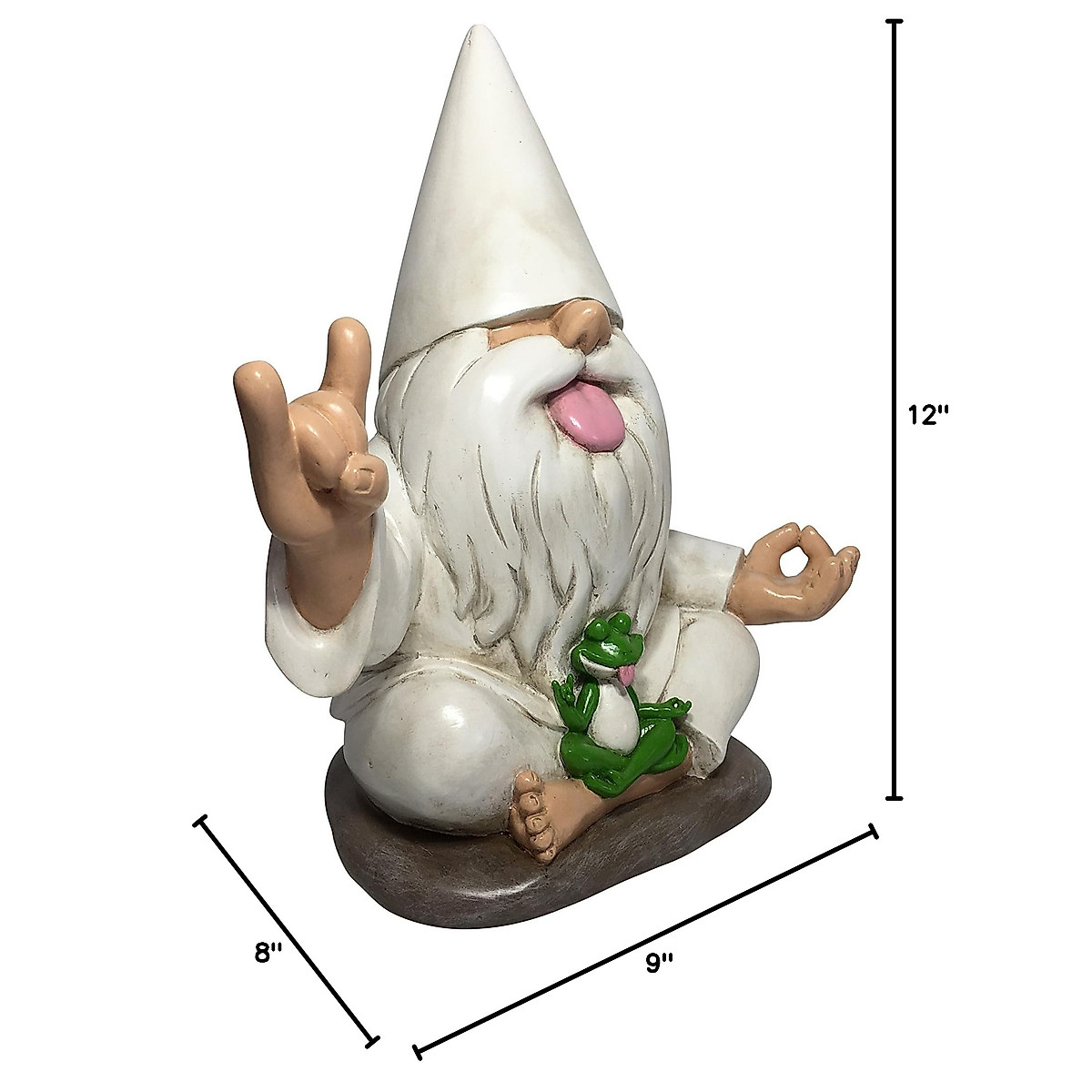 GlitZGlam Rocker Gnome George with Zen Frog - This Garden Gnome Combines Peace, Tranquility and Rock N Roll for Your Fairy Garden