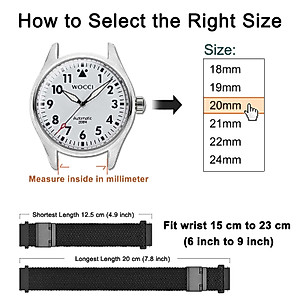 WOCCI 18mm Braided Nylon Watch Band for Men and Women, Quick Release, Black Stainless Steel Buckle (Black)