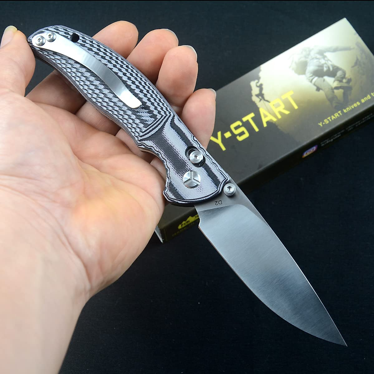 Y-START JIN02 Axis Outdoor Pocket Knife D2 Steel Blade Satin G10 Handle (Gray)