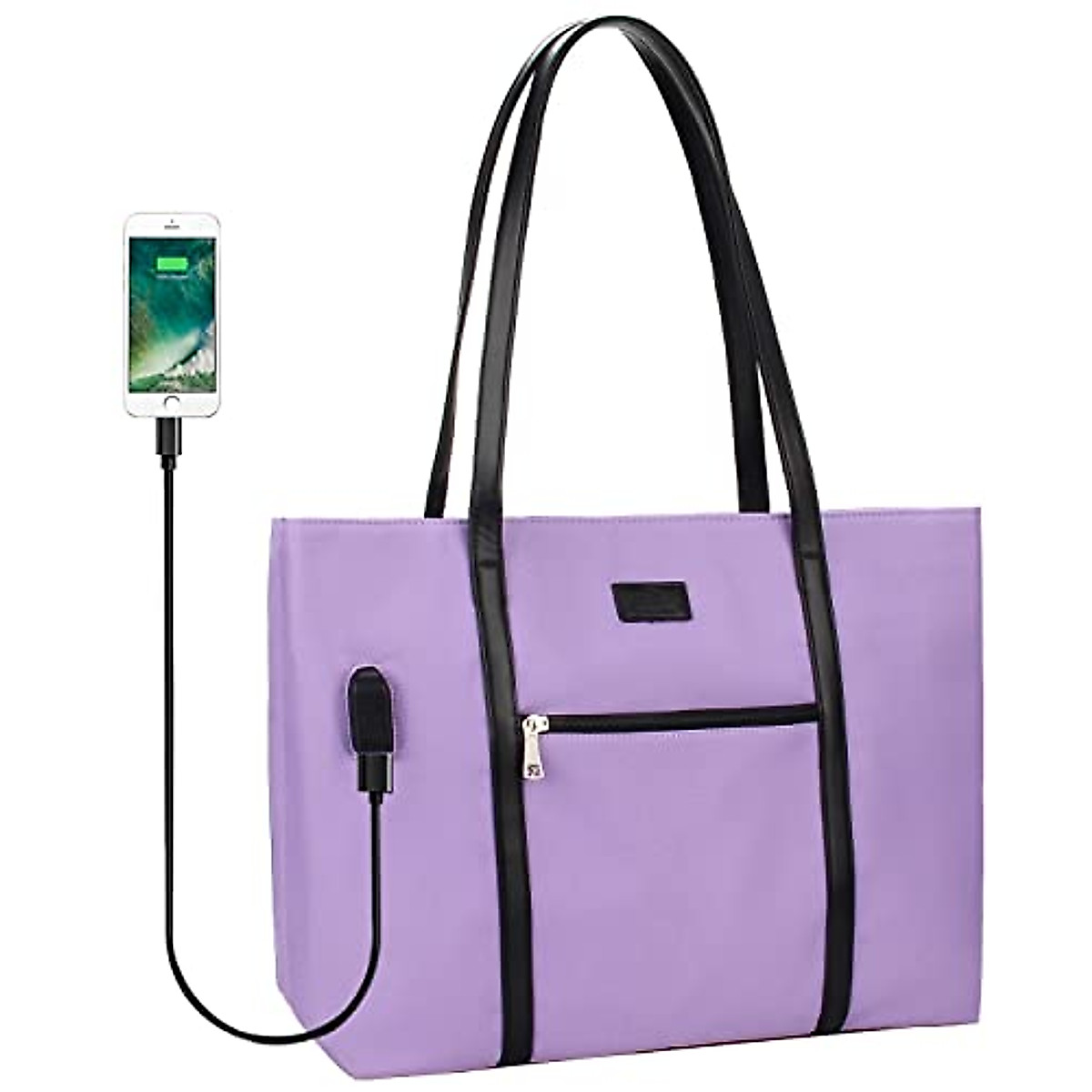 Laptop Tote Bag, Large Women Work Bag Purse USB Teacher Bag Fits 15.6 Inch Laptop (15.6 Inch, Purple)