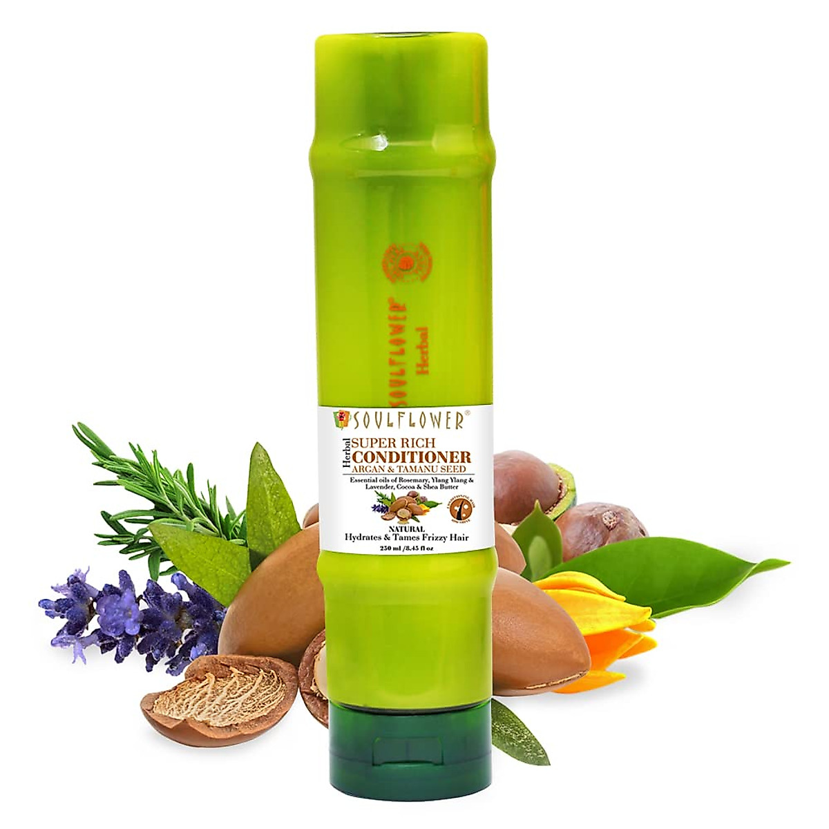 Soulflower ROSEMARY ARGAN HAIR CONDITIONER FOR FRIZZY HAIR, WITH LAVENDER ESSENTIAL OIL, TAMANU SEED, COCOA & SHEA BUTTER, SULFATE FREE, 250ML/ 8.45 FL OZ