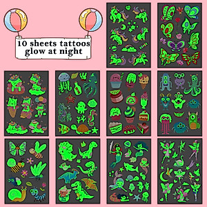 123 Styles Temporary Tattoos for Kids Girls,Fake Butterfly Dinosaur Tattoo Stickers for Kids,Birthday Party Supplies Favors for Kids Glow Makeup in the Dark