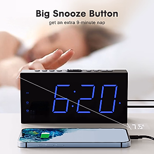 Digital Alarm Clock for Bedroom, Loud Digital Clock with Dual Alarms, 7.5" Dimmable Large Display, USB Charger,Battery Backup,12/24/DST, Electric Table Clock for Kid Heavy Sleeper Teen Boy Girl Senior