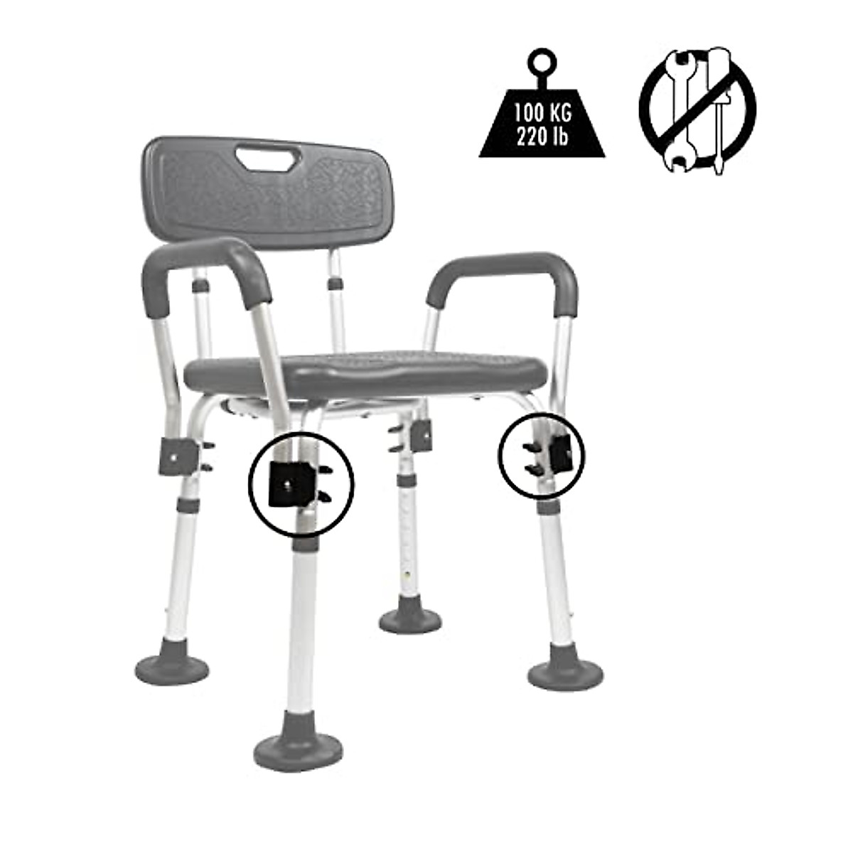 Pepe - Shower Chair for Inside Shower with Arms, Adjustable Shower Seats for Elderly, Shower Chair for Bathtub, Bath Seats for Adults, Black Shower Stool for Seniors, Free Assembly