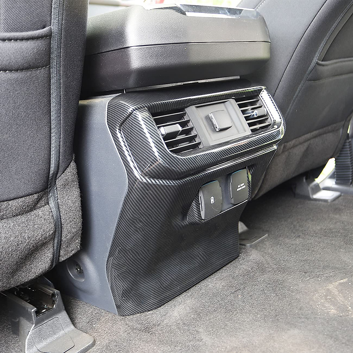 Korlot Carbon Fiber Rear Armrest Box A/C Air Conditioning Outlet Vent Trim fit for Ford F150 2021+ for 2023 F250 F350 Super Duty