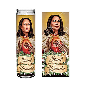 Saint Kamala Harris Celebrity Prayer Devotional Parody Altar Candle, 8" white unscented