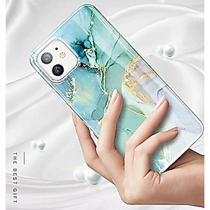 luolnh Gold Glitter Sparkle Case Compatible with iPhone 12 and iPhone 12 Pro 6.1 Inch (2020 Release) Marble Design Shockproof Soft Silicone Rubber TPU Bumper Cover Skin Phone Case-Abstract Mint