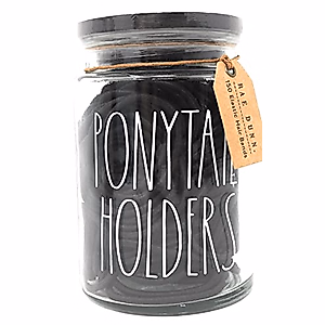 Rae Dunn by Magenta LL PONYTAIL HOLDERS Large Jar, 150 elastic hair bands ties, 5.5" tall x 3.75" wide, Glass, Bathroom, Bedroom, Scrunchy, Holder, Storage, Organizer, Apothecary, Vanity