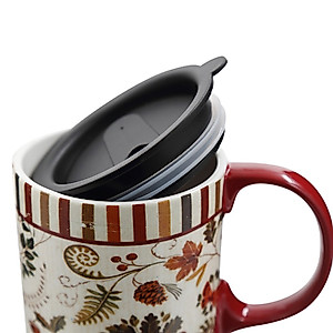 Topadorn 17 oz Tall Ceramic Travel Mugs Coffee Cup with Sealed Lid and Handle,Flower