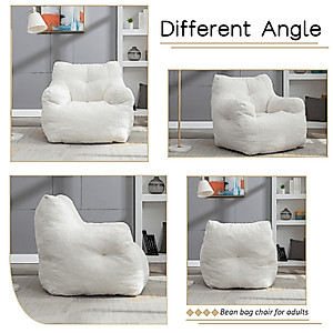 Hison Bean Bag Chairs for Adults and Kid Teddy Fabric Fluffy and Lazy Sofa Filled with Memory Sponge BeanBag Sofa with Armrests for Living Room,Bedroom(White)