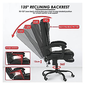 Adjustable Executive Massage Office Chair Reclining High Back Chair Big Tall Leather Ergonomic Swivel Task Chair with Footrest