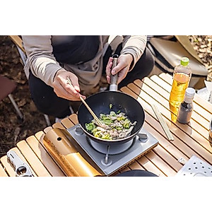 Skater IRCN1-A Outdoor Use, Removable Handle, Wok, 9.1 inches (23 cm), Lid with Storage Bag, No Seasoning Required, No Empty Boning, Camping Frying Pan, From Kanji