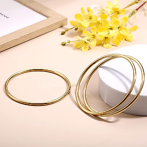 Florideco 3mm Stainless Steel Bracelet Glossy Stackable Thin Round Bangle Bracelet for Women