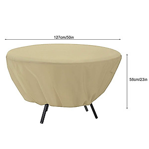 Round Garden Table Cover, 50 Inch Waterproof Round Patio Table Cover, 127 × 58 CM, Dustproof Patio Furniture Covers Tear-Resistant for Outdoor Furniture(Beige)