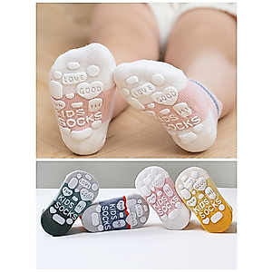 QandSweet Baby Toddler Non-Slip Socks Unisex Boy Girls' Socks Non-Skid Grips Ankle Sock (1-3T, 10 Pairs)