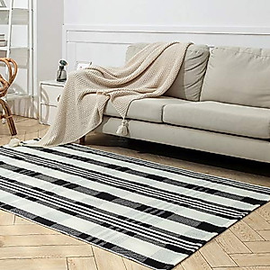 idee-home Plaid Black White Outdoor Buffalo Rug Door Mats 4'x6', Kitchen Check Layered Welcome Cotton Rug for Front Porch, Washable Hand Woven Outdoor Checkered Farmhouse Mat