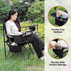 BAYIEIUI Double Camping Chair Portable 2 Person Folding Camp Chair with Storage Cup Holders Supports 440 lbs for Adults Outdoor Black &amp; Grey