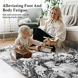 Baauye Washable Rug, Ultra Soft Area Rug 5x7, Non Slip Abstract Rug Foldable, Stain Resistant Rugs for Living Room Bedroom, Modern Fuzzy Rug(Gray, 5'x7')